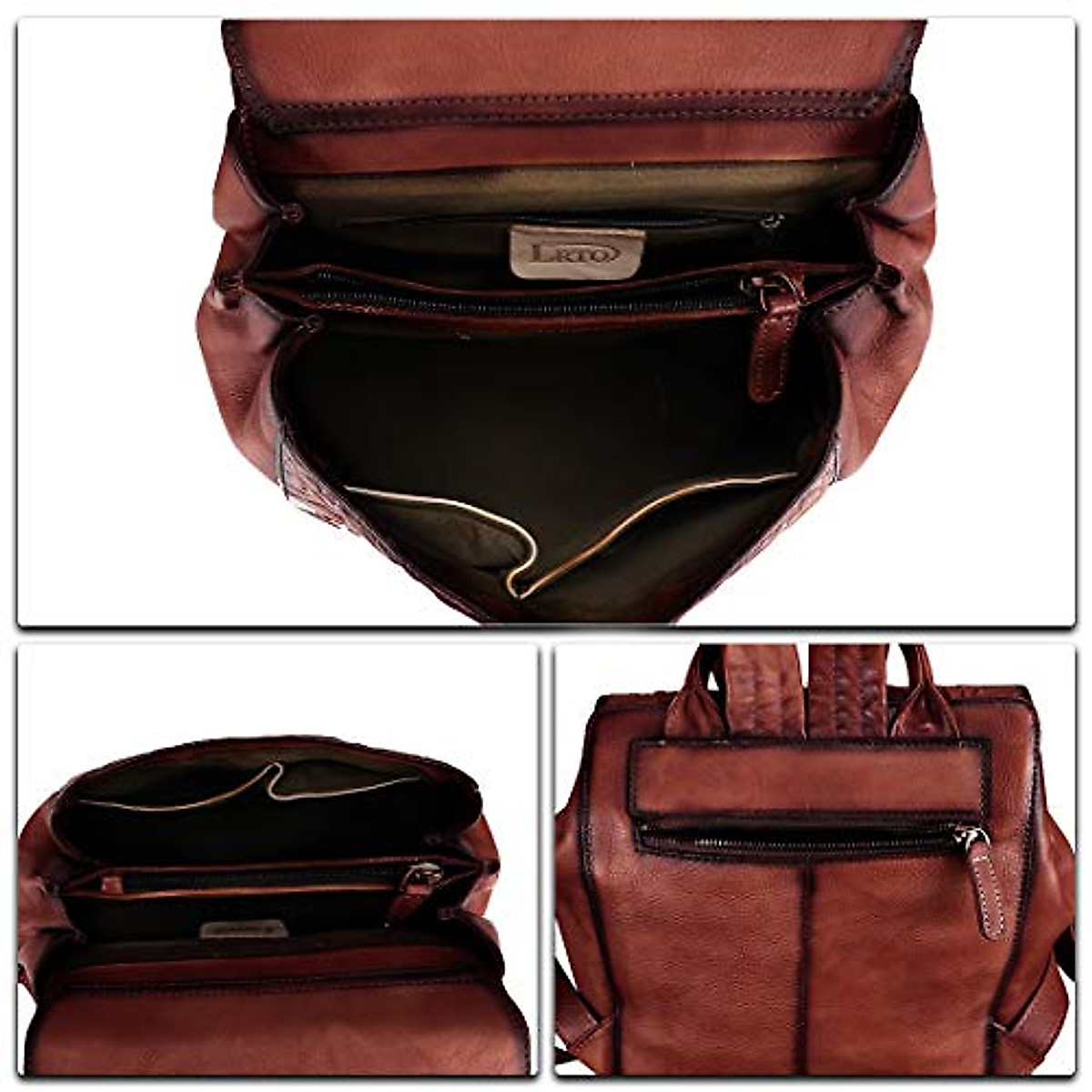 LRTO Genuine Leather Backpack Purse Vintage Casual Daypack College Bag Handmade Cowhide Western Rucksack (Coffee) Medium