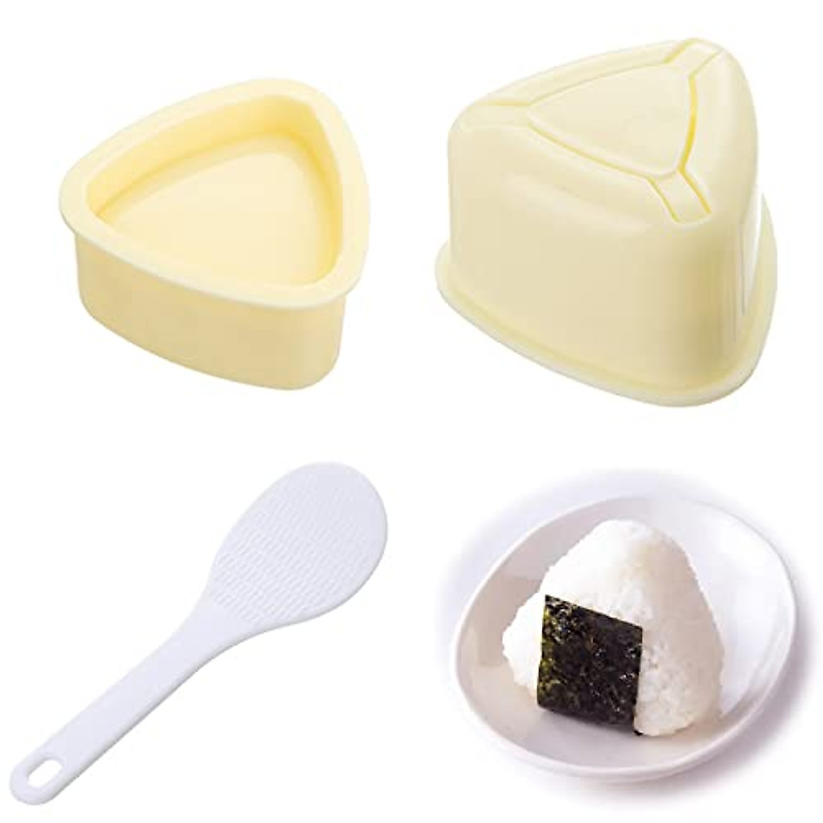 DIMVKA 2 Pack Onigiri Sushi Maker Mold Triangle Sushi Press (Large & Small), Non Stick Sushi Rice Making Kit with 1 Pack Small Rice Paddle