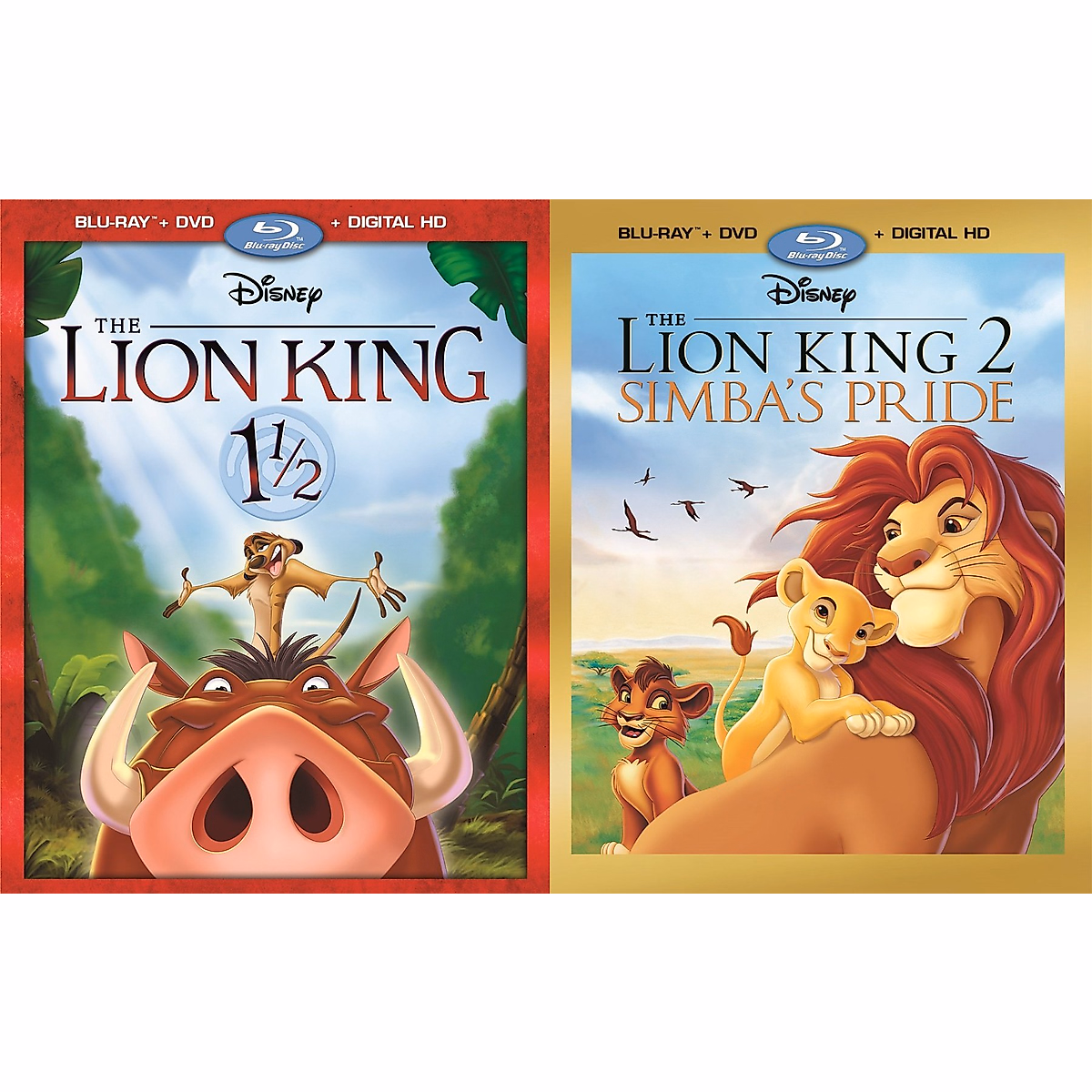 Disney Lion Double Pack Blu-Ray + DVD Set 1 1/2 Lion King & Part 2 Simba's Pride