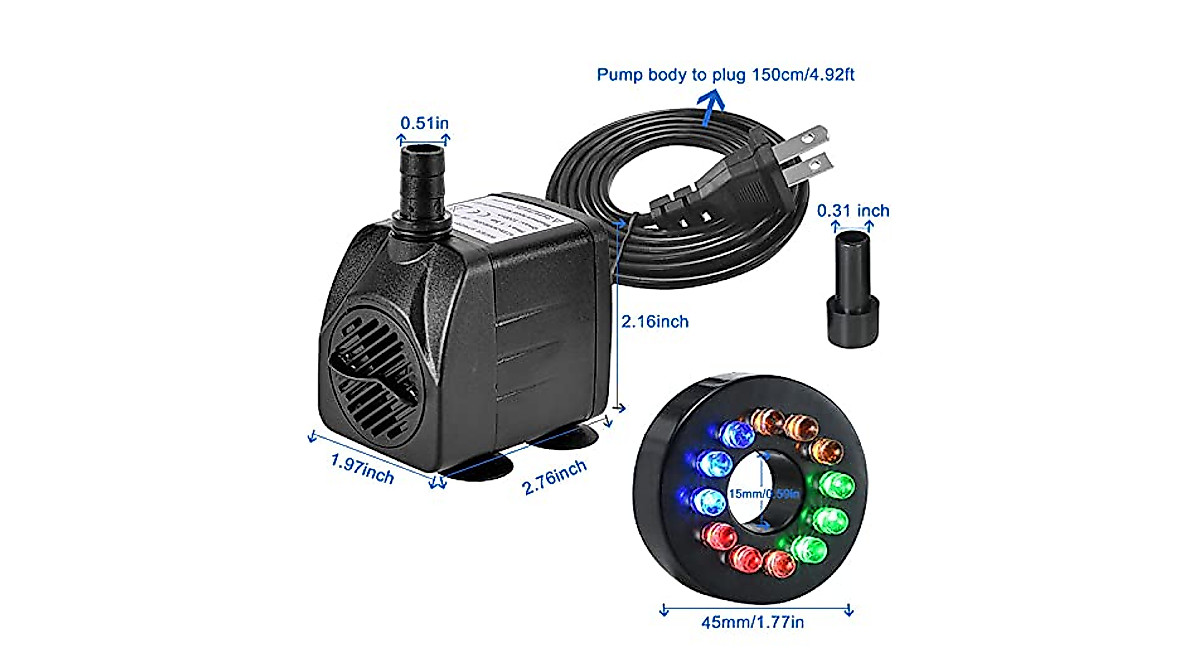 15W Submersible Fountain Pump with LED Lights