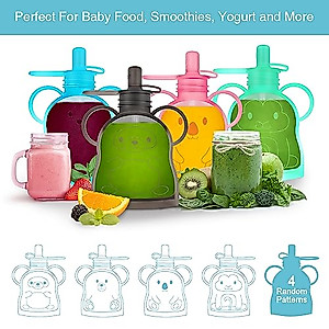 Morlike Living Silicone Refillable Baby Food Pouches, Reusable Squeeze Storage Pouch Bags with Straw for Toddlers Kids, Washable & Freezable, 4.5oz (2 Pack - Blue)