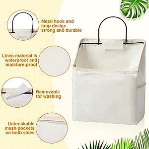 Chumia 6 Pack Wall Hanging Storage Basket Bathroom Closet Hanging Storage Bag Over The Door Hanging Basket Bedroom Wall Storage Organizer Waterproof Linen Cotton Box Containers and 10 Hooks(White)