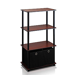 Furinno NW889DC/BK Go Green 4-Tier Multipurpose Storage Rack w/Bins, Dark Cherry/Black