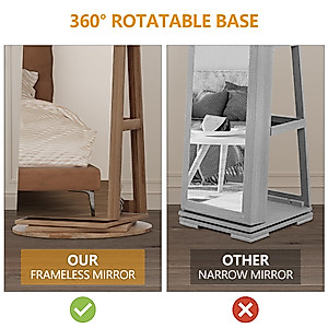 LVSOMT 360° Swivel Jewelry Cabinet with Full Length Mirror, 63" Large Jewelry Armoire Organizer, Lockable Mirror with Jewelry Storage, Floor Standing Mirror, Rear Storage Shelves