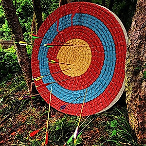 DOSTYLE Archery Targets Traditional Solid Straw Round Archery Target Shooting Bow Coloured Rope Target Face Three Layer for Shooting Practice