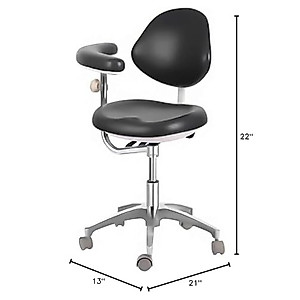 DOC.ROYAL Black Dental Adjustable Doctor's Stool Assistant Chair+360 Degree Rotation Armrest PU Lether