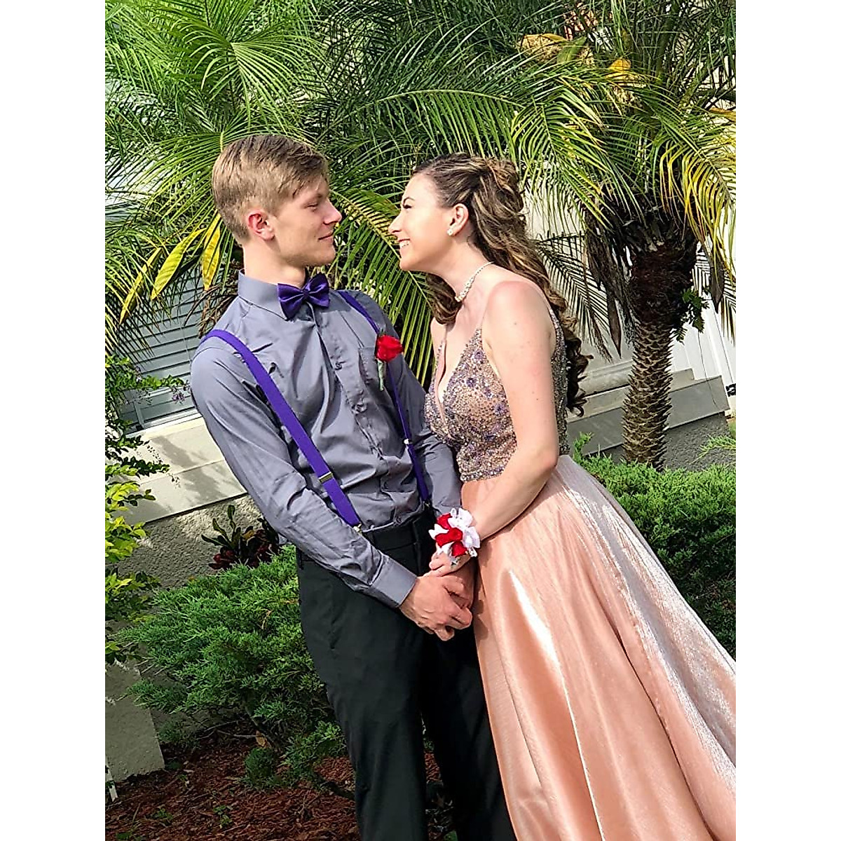 Alizeal Men's X Back Elastic Adjustable Suspender and Bow Tie, Dark Purple