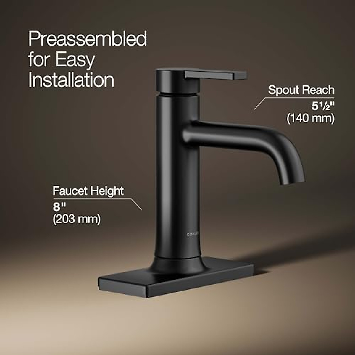 Kohler 28126-4-BL Venza Bathroom Sink Faucet, 1 Hole, Single-Handle Bathroom Faucets with Clicker Drain, 1.2 gpm, Matte Black