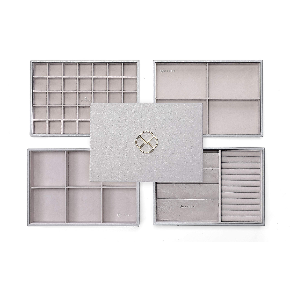 Vlando Miller Jewelry Tray(5 in 1-Grey)+Viaggio Small Jewelry Case (Grey)