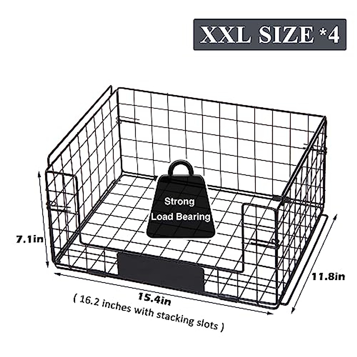 4 Pack XXL Stackable Wire Baskets with Handles for Pantry Storage and Organization,Fruit and Vegetable Basket with Name Plates,Metal Storage Bins for Snack Can Fruit Veggies