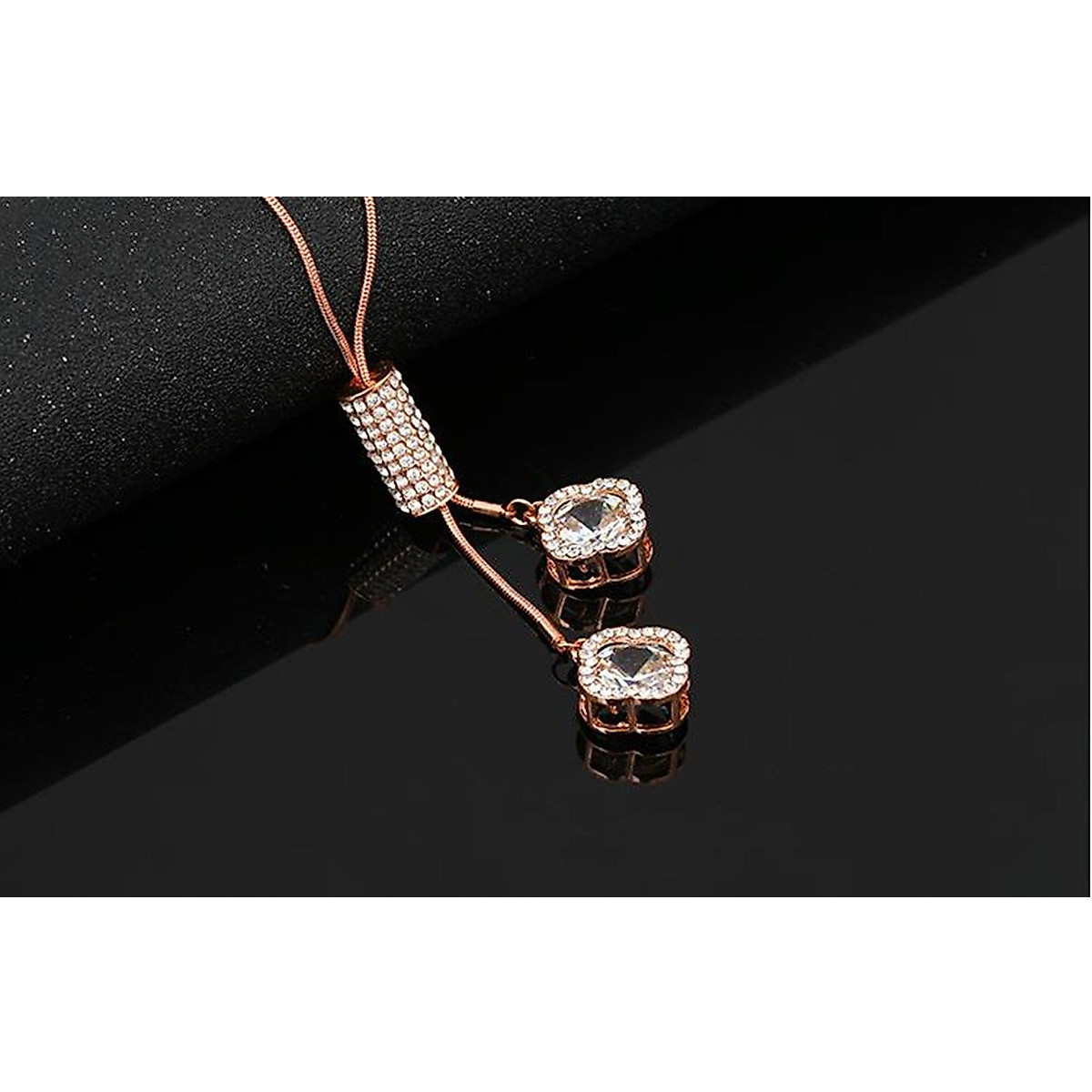 Z-Jeris Women's Crystal Flower Jewelry Tassel Pendant Long Chain Necklace (Rose Gold)