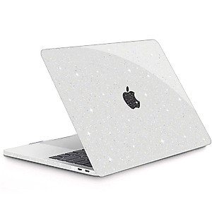 G JGOO Compatible with MacBook Air 13 Inch Case 2022 2021 2020 2019 2018 Release M1 A2337 A2179 A1932 Touch ID, Clear MacBook Air Case, Glitter Hard Shell Case + 2 Keyboard Cover + Screen Protector