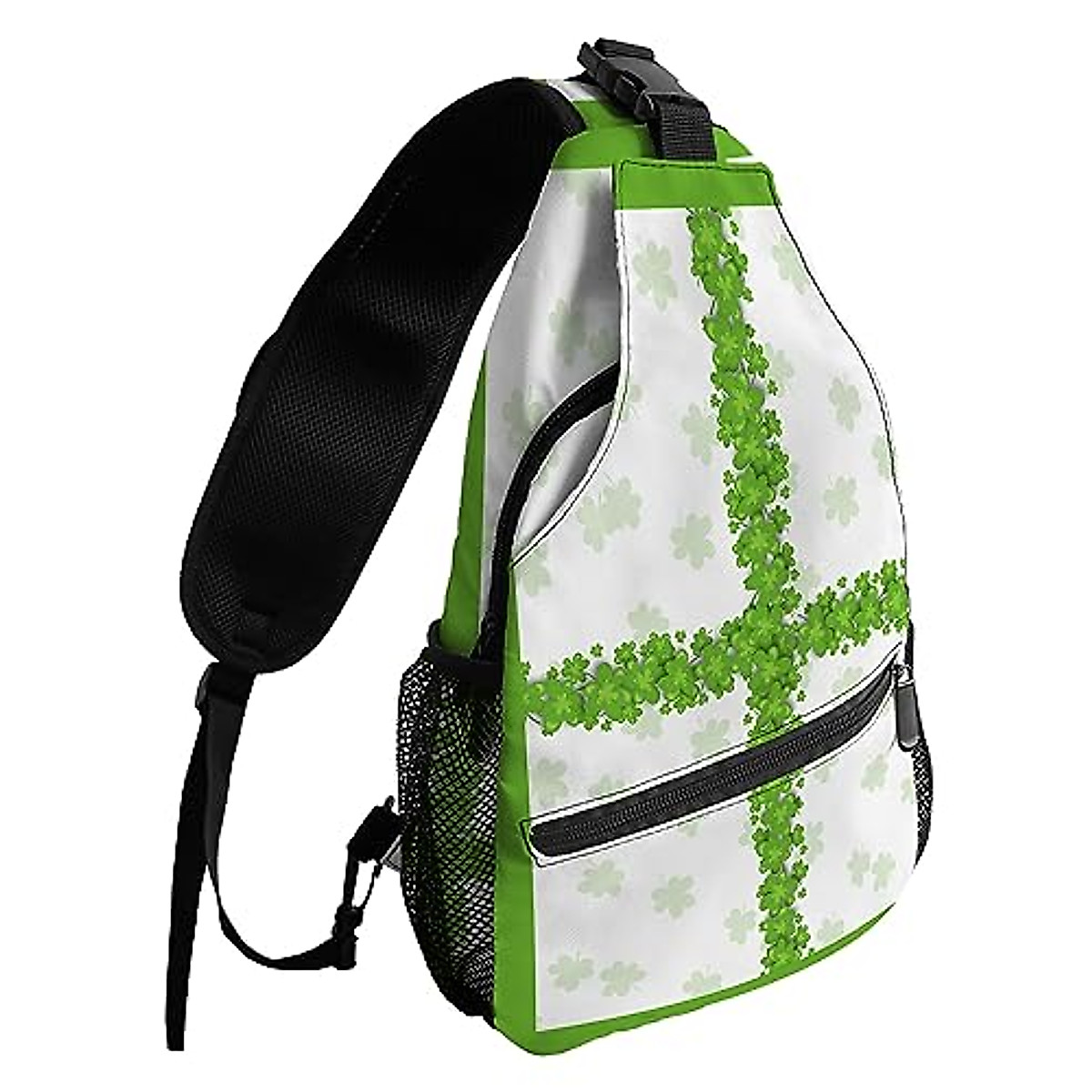 Gsypo Sling Backpack, St patrick's Day Four-leaf Clover Border Waterproof Lightweight Small Sling Bag, Travel Chest Bag Crossbody Shoulder Bag Hiking Daypack for Women Men