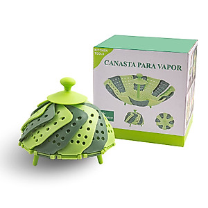 Cyrder Lotus steamer basket, Folding Steamer,BPA-Free,Green Kitchenware Accessory, Non-Scratch Silicone cookware