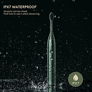 Flexforce Electric Toothbrush Adult, Rotating, Whitening Teeth Without Hurting Gums, 4 Replacement Toothbrush Heads, 1 Travel Box, 1 Dental Floss, Inductive Rechargeable, 5 Cleaning Modes, Green