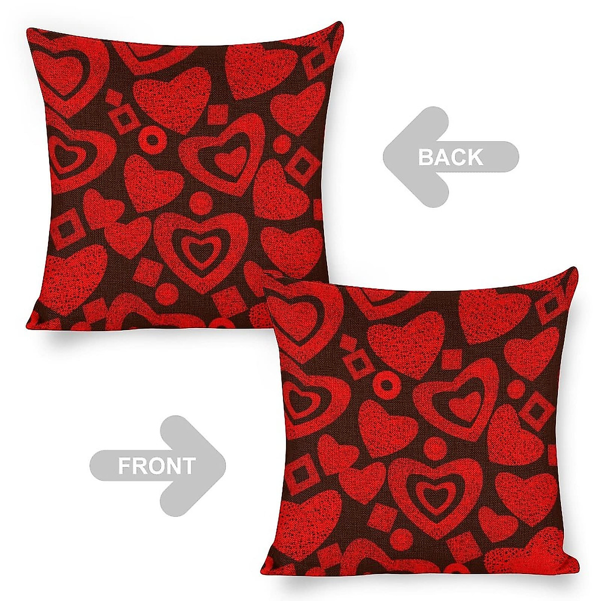 Valentine Day Red Throw Pillow Covers 18×18 Pillowcases Set of 2 Hearts Love Black Linen Decorative Square Pillow Case Cushion Covers Standard Size for Sofa Couch Outdoor Bed Pillow Protectors