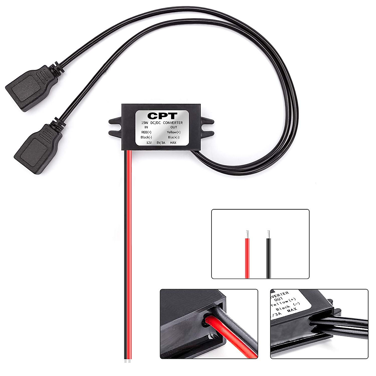 EXTRACTME DC Converter 12V to 5V 3A 15W DC USB Converter Buck Module, DC to DC Regulator Car Power Converter with 2 USB Output Power Adapter