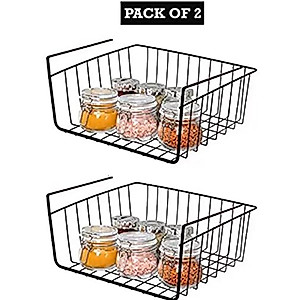 RoomForLife - 2 Pack Under Shelf Organization Baskets - Color Black - Slips on any Shelf/Cabinet - Kitchen Closet Laundry More