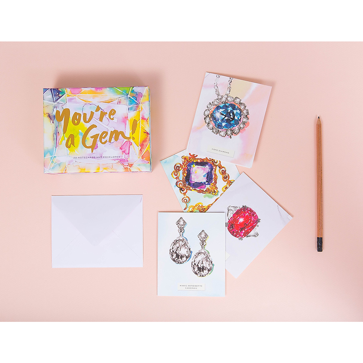 You're a Gem!: 20 Notecards and Envelopes (Jewelry Themed Stationery, Watercolor Note Cards by Artist Samantha Hahn)