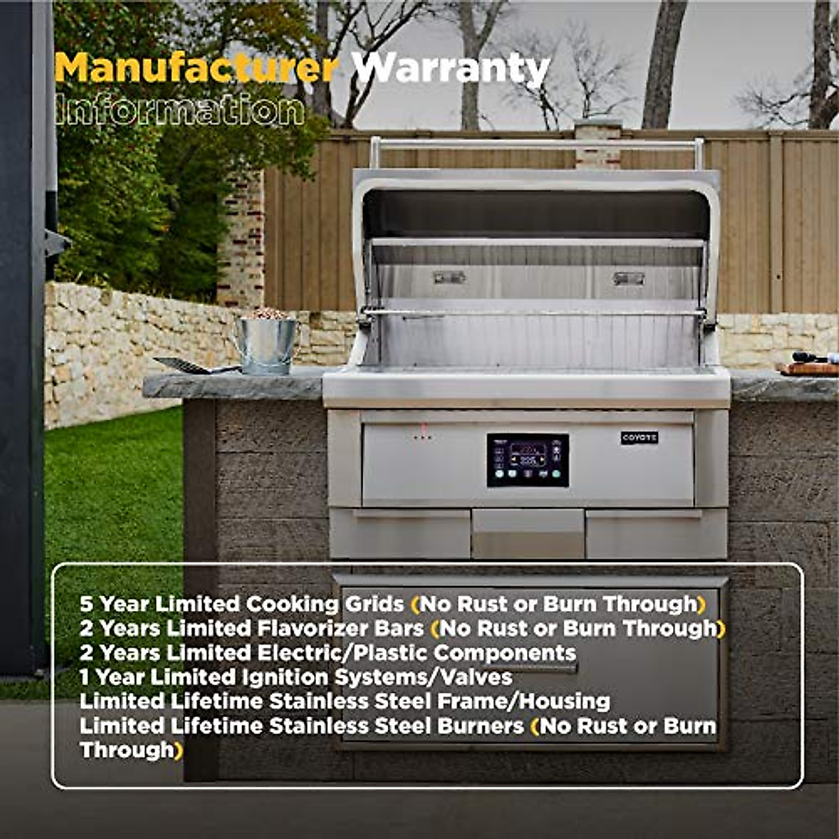 Coyote 36 Inch Built In Pellet Grill, Stainless Steel, 787 sq. inch Cooking Area - C1P36