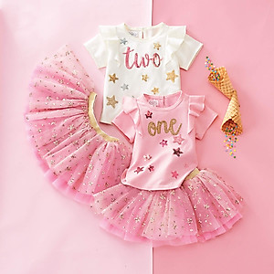 Mud Pie Girls' 1st Birthday Skirt Set, Pink, 12-18M