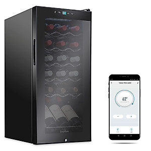 Ivation 18 Bottle Compressor Wine Cooler Refrigerator with Wi-Fi Smart App Control Cooling System | Large Freestanding Wine Cellar Fridge For Red White Champagne or Sparkling, Black Glass Door & Lock