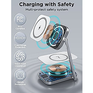 2-in-1 Foldable Magnetic Wireless Charger Stand with MagSafe Charging Station for iPhone 14 13 12 11/Pro/Pro Max/Plus/Mini/XS/XR/X/8, Samsung Phones, AirPods 3/Pro/2