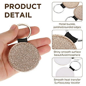 Equsion 16 Pcs Sublimation Blanks Keychain Glitter PU Leather Keychain Heat Transfer Keyring for DIY Crafts Making (Round)