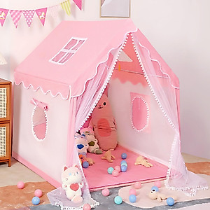 Kids Tent Play Tents for Toddler Children Indoor and Outdoor Large Pink Girls Princess Playhouse Castle with Windows Kids Room Furniture 47" L × 40" W × 52" H