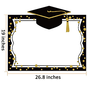 2024 Graduation Selfie Photo Booth Frame Black and Gold with 18Pcs Graduation Photo Booth Props, Upgraded Version with Support Cardboard, 2024 Grad Party Pose Sign