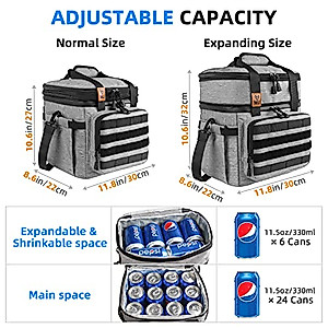 wu Insulated Large Lunch Bag 15L18L Expandable Dry Wet Separation Lunch Box Pail Adults Heavy Duty Waterproof Leakproof Soft Cooler Food Bag Kit, Gray