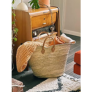 French Market Basket Bag | Handmade Moroccan Seagrass Baskets - Extra Extra Large (24x16) | Wicker Basket for Beach, Laundry, Toy, Blanket, Storage, Baby, or Picnic
