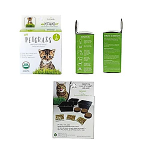 Handy Pantry Organic Cat Grass Kit - Includes 3 Trays, Soil Pucks, and 3 Packs Non GMO Wheatgrass Seed - A Healthy Treat For Cats, Dogs, Rabbits, More
