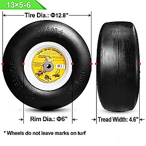 HORSESHOE New 13x5.00-6 Flat Free Smooth Tire w/Steel Wheel for Residential Riding Lawn Mower (Deck 36"-46") Garden Tractor -hub Length 3.25"-5.9" - Bore ID 5/8" 135006 (2)