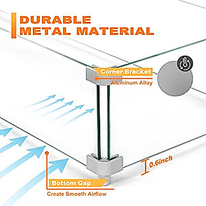 Nuu Garden 27.6'' x 11.7'' x 6.5" Rectangular Fire Pit Wind Guard, Transparent Tempered Glass, Polished Aluminum Brackets, 3M Anti-Slip Pads, Fit for Best Choice 52-inch Fire Table WG01