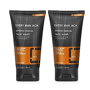 Every Man Jack Activated Charcoal Oil and Acne Defense Skin Clearing Face Wash For Men - Deeply Cleanse Pores and Prevent Acne Breakouts with Salicylic Acid + Coconut Oil - 5 oz Mens Face Wash - 2pack