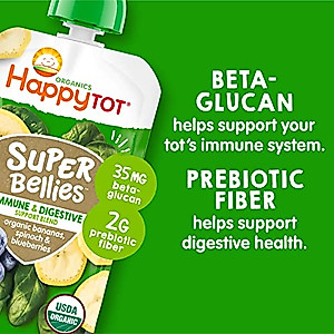 Happy Tot Organics Super Bellies Stage 4, Organics Bananas, Spinach & Blueberries, 4 Ounce Pouch, 16 Count