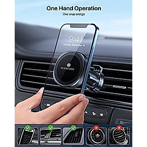 Miracase MagSafe Car Mount [16 Strongest Magnets] 2 in 1 Super Stable Dashboard & Air Vent Car Phone Mount Compatible with iPhone 14 13 12 Pro Max Plus Mini All Phones (Black)