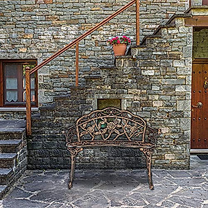 VINGLI 38.5" Patio Park Garden Outdoor Metal Rose Bench,Cast Iron Cast Aluminium Frame Antique Finish Chair,Accented Lawn Front Porch Path Yard Decor Deck Furniture for 2 Person Seat，Bronze