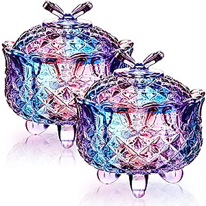 Yaomiao 2 Pcs Purple Blue Crystal Candy Jar with Lid 10 oz Glass Candy Dish Vintage Embossed Glass Candy Jar for Cookie Wedding Buffet