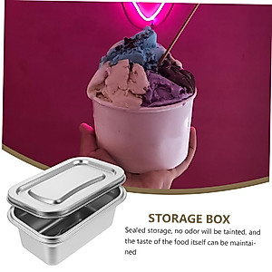 OUNONA 3pcs Ice Cream Box Stainless Steel Refrigerator Round Container with Lid Freezer Container Empty Ice Cream Containers Refrigerator Food Storage Bin Household Storage Box, 17X11X7CM, Silver