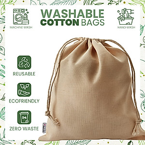 Organic Cotton‌ ‌Produce‌ ‌Bags,‌ 5 Pcs. ‌Large,‌ Organic, and ‌Reusable‌ ‌Canvas‌ ‌Muslin‌ ‌‌‌Drawstring‌ ‌‌Sack‌ ‌for‌ Organizing, ‌Shopping,‌ Storage,‌ ‌Grocery,‌ Dust Cover, and ‌Gift