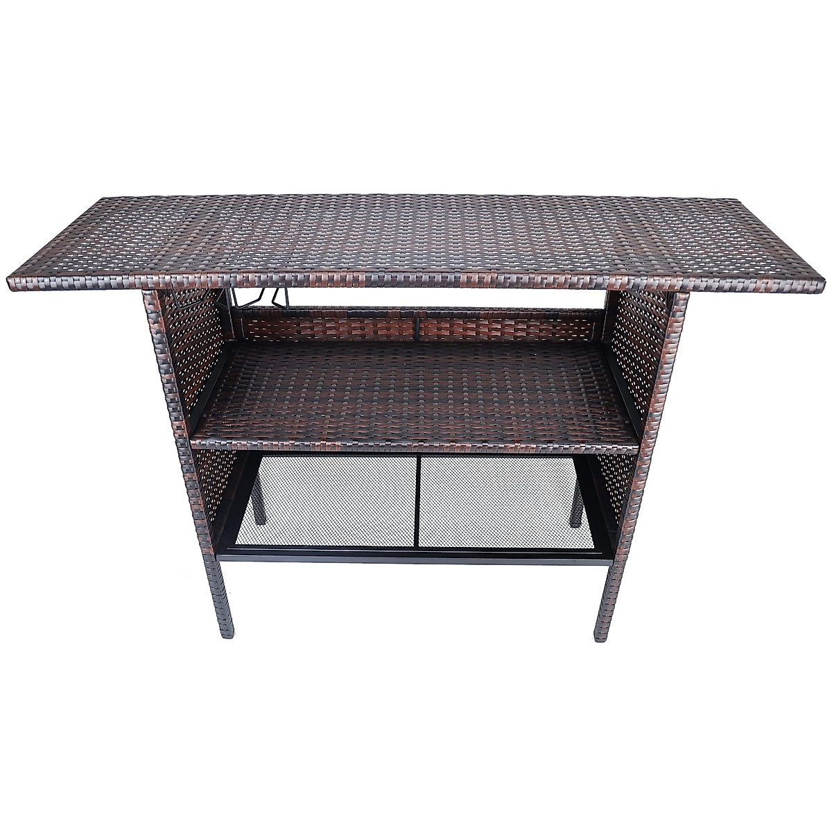 BalanceFrom Outdoor Patio Wicker Bar Counter Table Backyard Furniture with Shelves and Rails