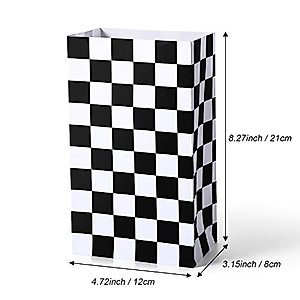28 Pack Checkered Racing Treat Bags, Black and White Race Car Favor Bags, Kraft Paper Popcorn Boxes Goodie Bags Candy Bags for Monster Truck Cars Birthday Party Decorations