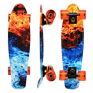 ChromeWheels Skateboards 22 inch Complete Skateboard Deck Mini Cruiser for Kids Boys Girls Youths Beginners, Fire