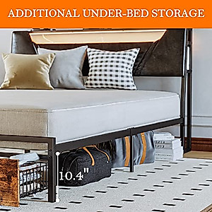 IRONCK Queen Bed Frame with Drawers, Ergonomic Storage Headboard with Charging Station, LED Light, Solid and Stable, No Box Spring Needed