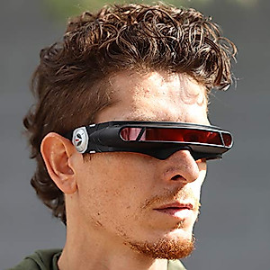 FLAWLESS EYEWEAR Futuristic Space Alien Costume Party Cyclops Shield Colored Mirror Mono Lens Wrap Sunglasses 147mm (Black Red)