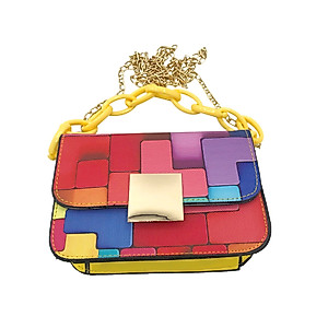 HUAI CHAOSmall Crossbody Bag for Women Girls Fashion Fun Leather Handbag Multi Color Blocks Chain Purse Yellow
