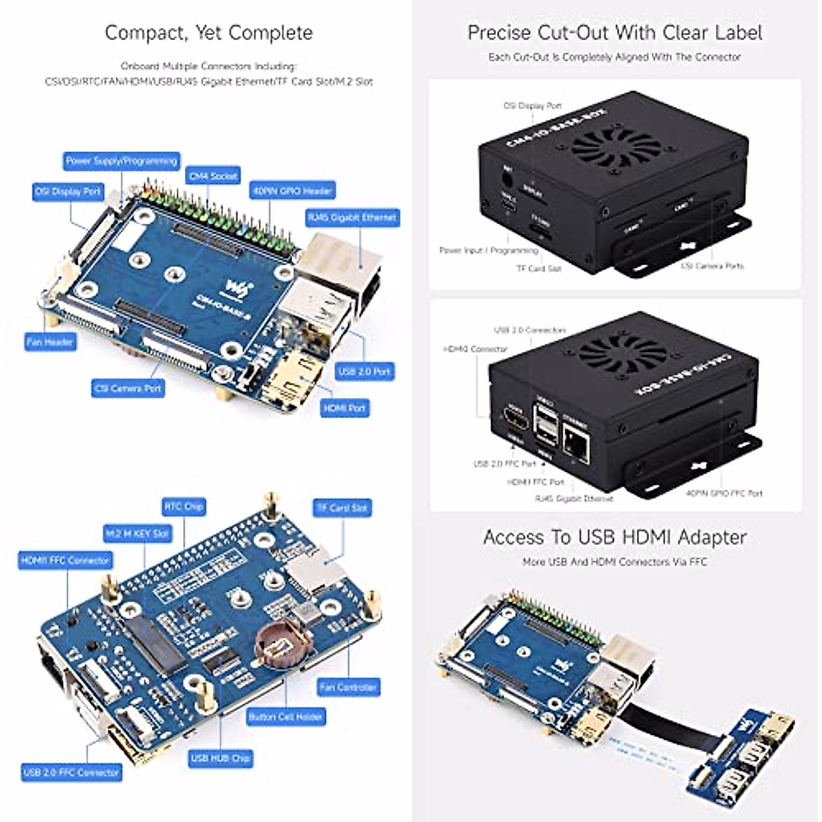 Waveshare Mini Base Board Designed for Raspberry Pi Compute Module 4 Powerful Functions in A Small Sized Body Suitable for Evaluating The Raspberry Pi CM4 Or Being Integrated Into End Products