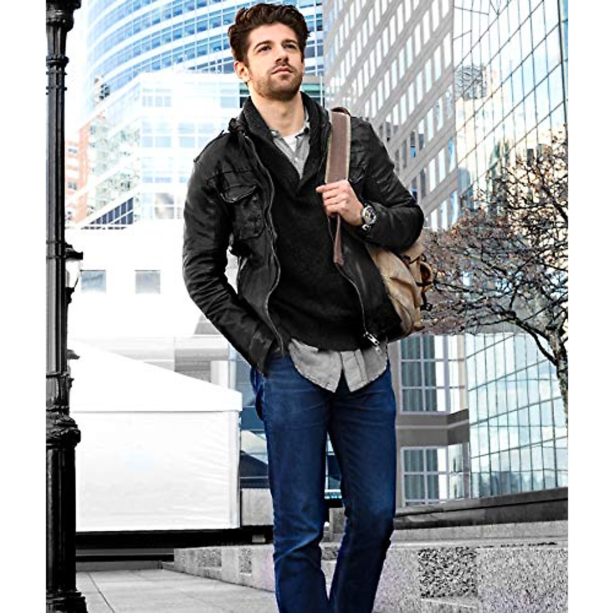 Stührling Original Mens Skeleton Watch Dial Automatic Watch with Calfskin Leather Band and - Dual Time, AM/PM Sun Moon